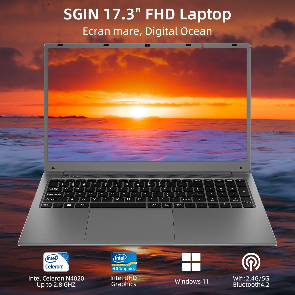 Laptop, SGIN, 17.3 inchi laptopuri, 8 GB RAM, 512 GB SSD, Procesor ...