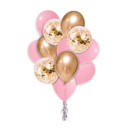 Set 12 baloane party latex roz, auriu, paiete aurii, TZ5136, 30 cm ...