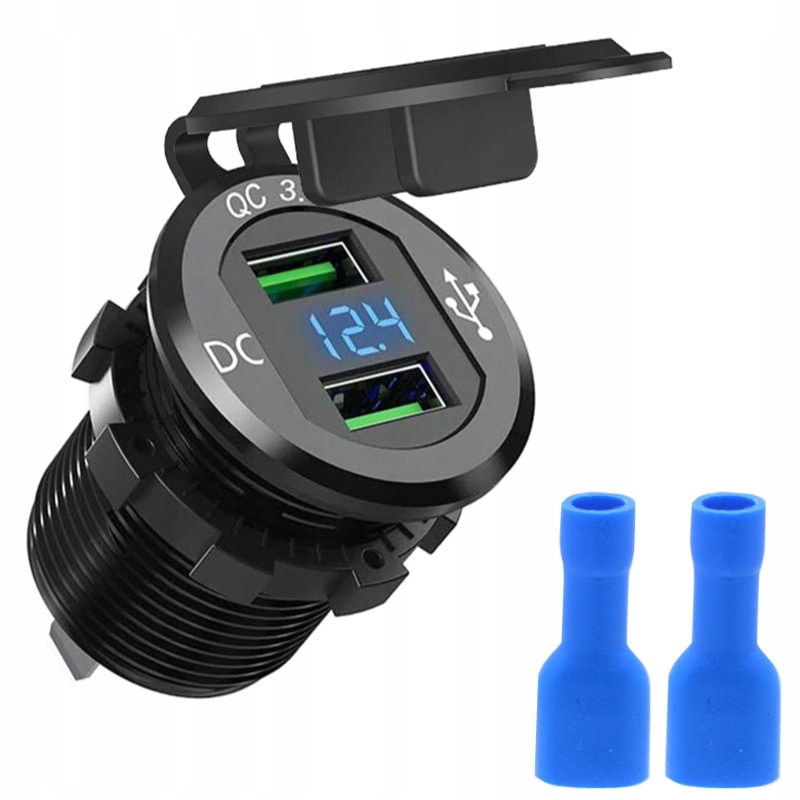 Priza De Incarcare Usb Qc 3.0A Voltmetru Albastru, Negru, Universal, Me ...