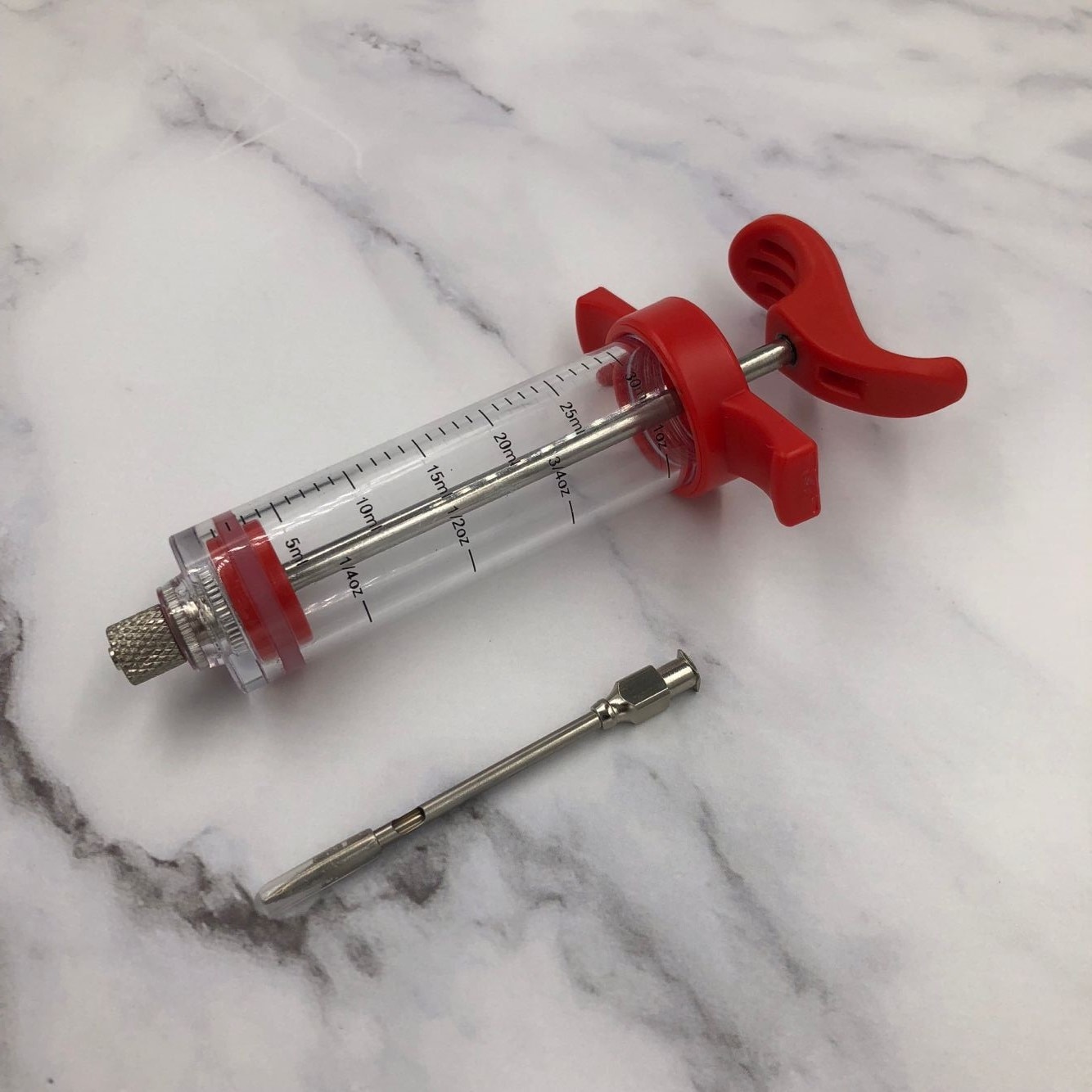 Seringa cu injector de carne, Sunmostar, Plastic/Inox, Rosu/Transparent ...