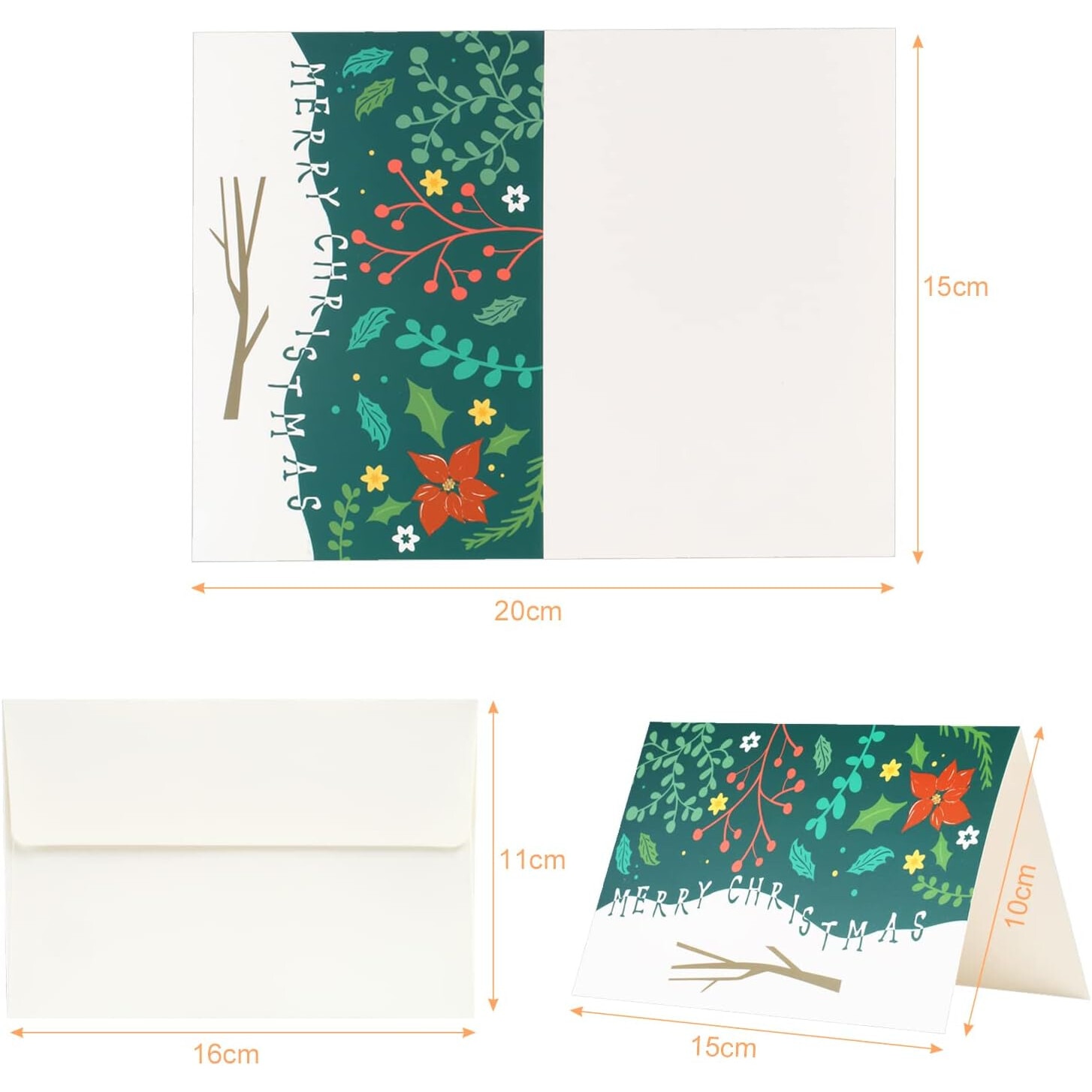 Set de 24 felicitari de Craciun verzi cu desene, 15x10cm, LLWL - eMAG.ro