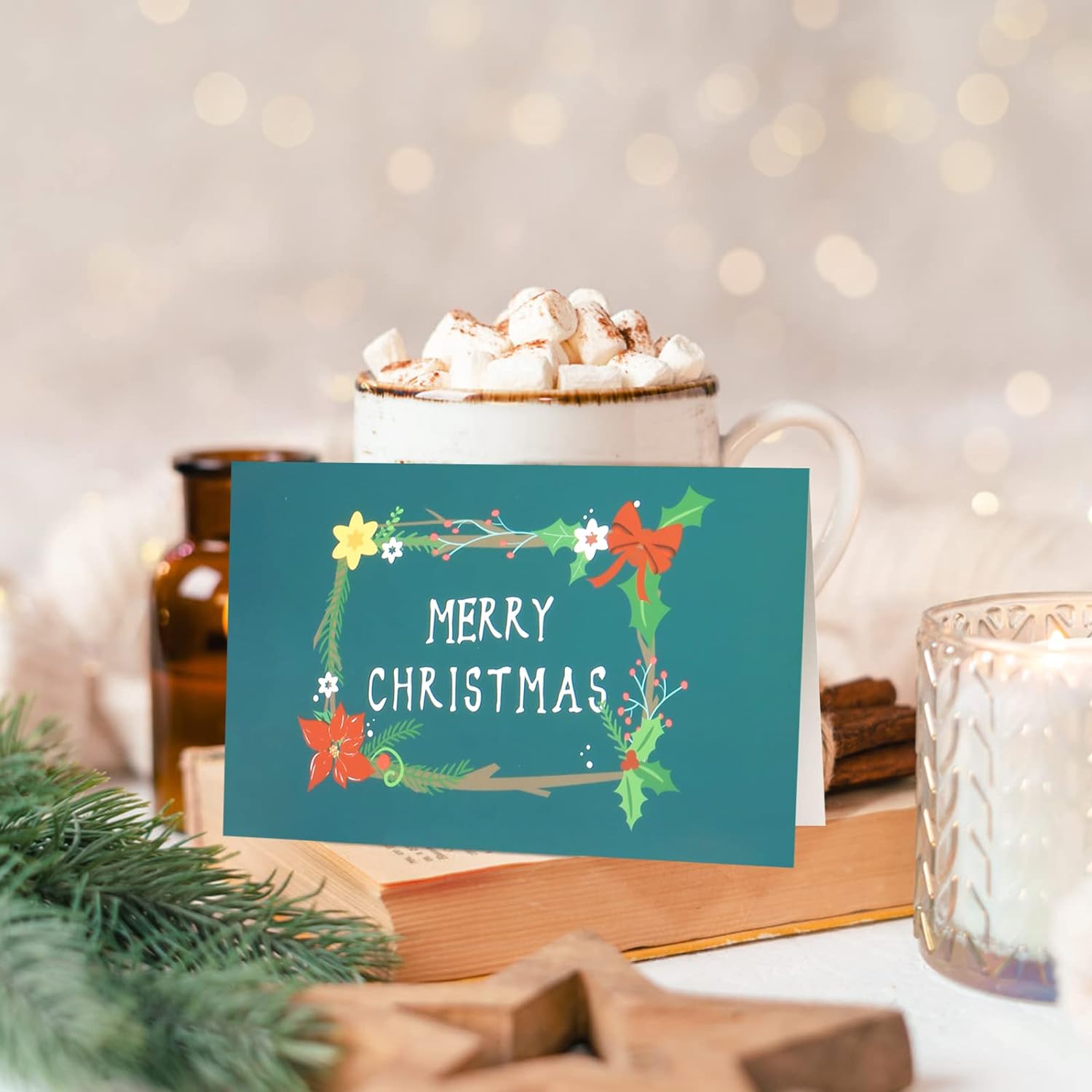 Set de 24 felicitari de Craciun verzi cu desene, 15x10cm, LLWL - eMAG.ro