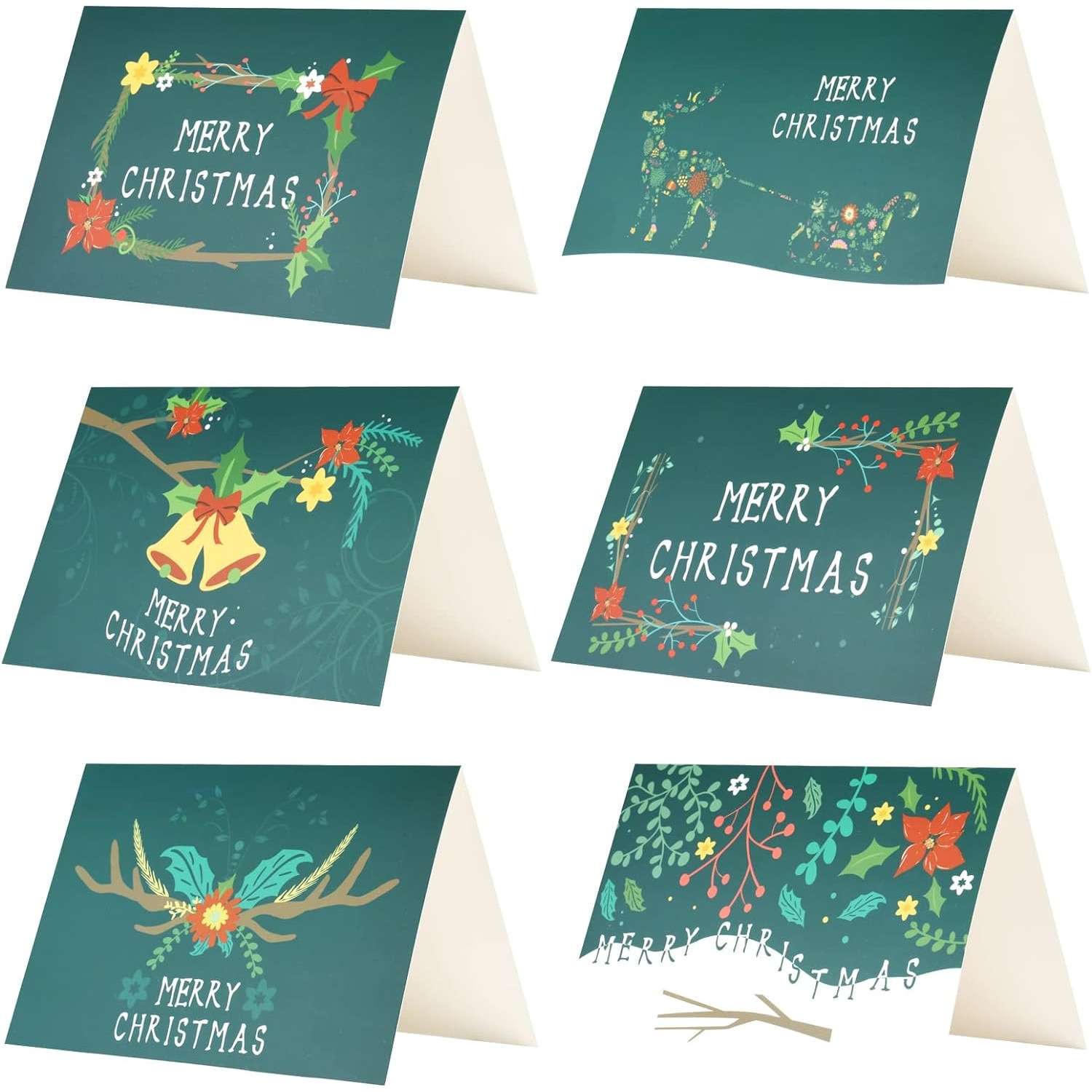 Set de 24 felicitari de Craciun verzi cu desene, 15x10cm, LLWL - eMAG.ro