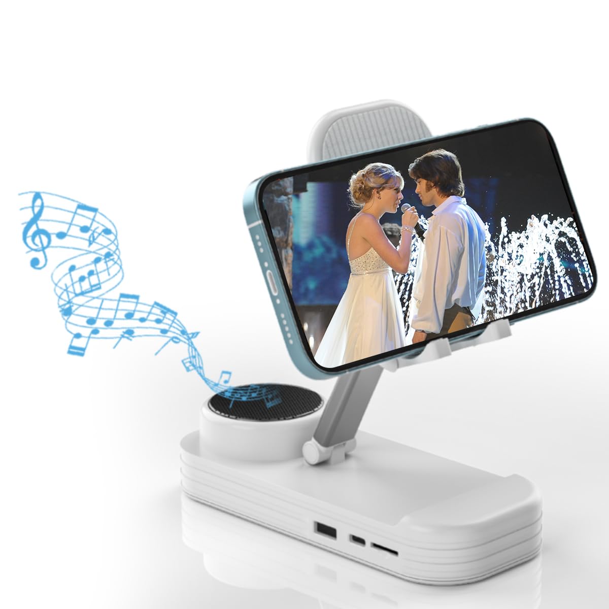 Boxa portabila, WALALLA, Cu suport pentru telefon, Bluetooth, Alb - eMAG.ro