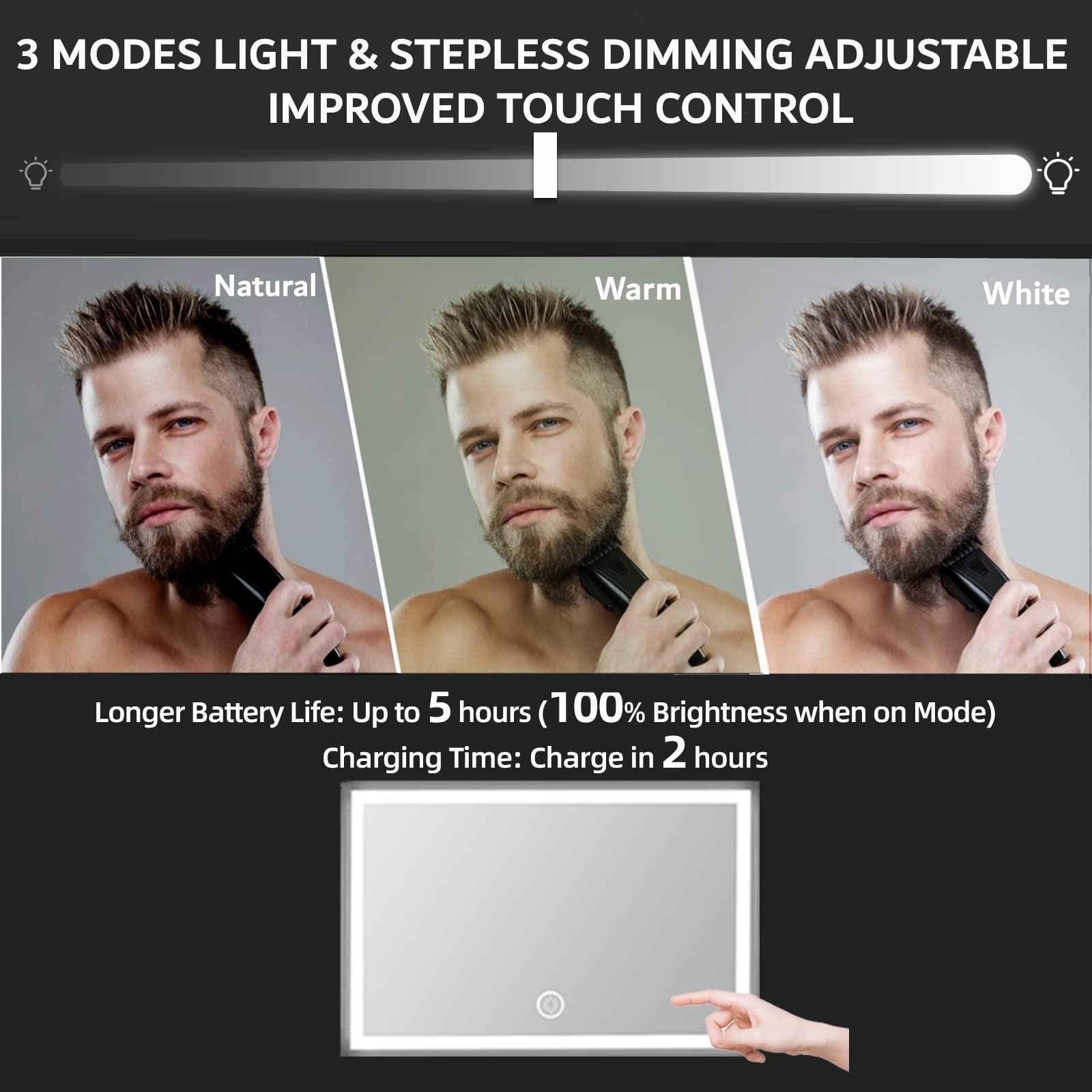 Козметично огледало, WALALLA, ABS, LED, Сгъваемо, 1500mAh, Черен - eMAG.bg