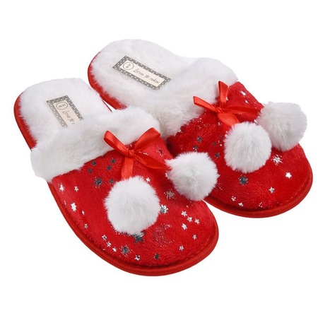 Papuci de casa pentru Dama Shopiens, Model Craciun Rosii din Blana ...