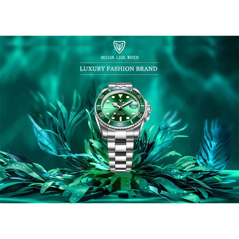 Мъжки часовник Lige Mechanical Watch, Водоустойчив, Неръждаема стомана ...