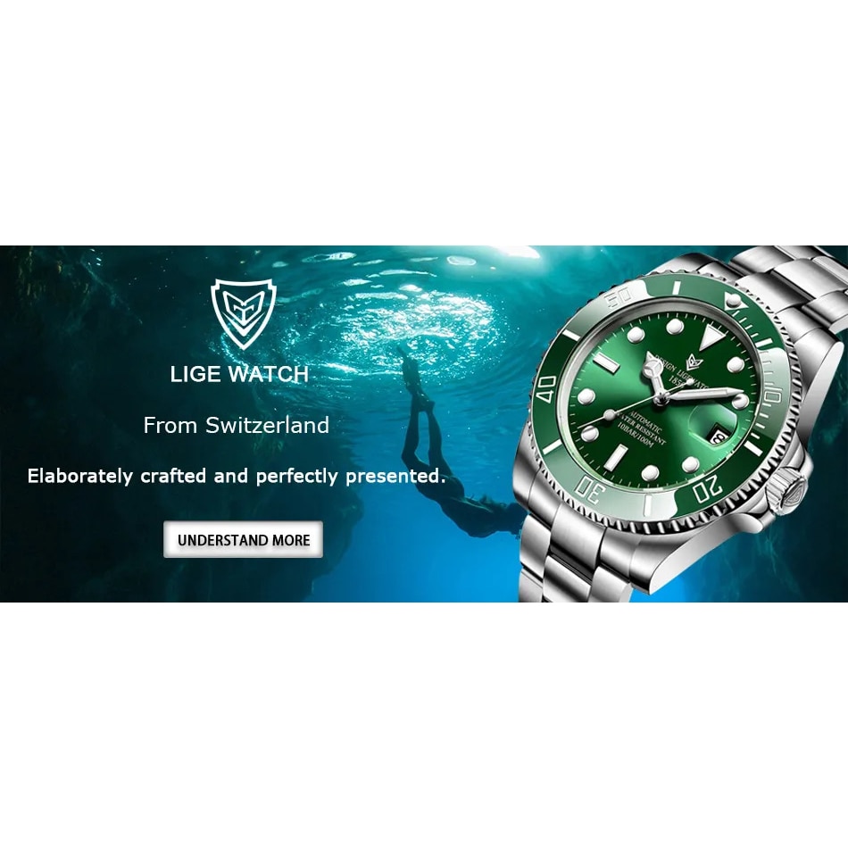 Мъжки часовник Lige Mechanical Watch, Водоустойчив, Неръждаема стомана ...