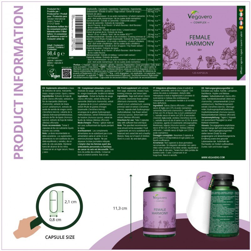 Vegavero Female Harmony 50+ Complex 120 Kapszula menopauza esetén - eMAG.hu