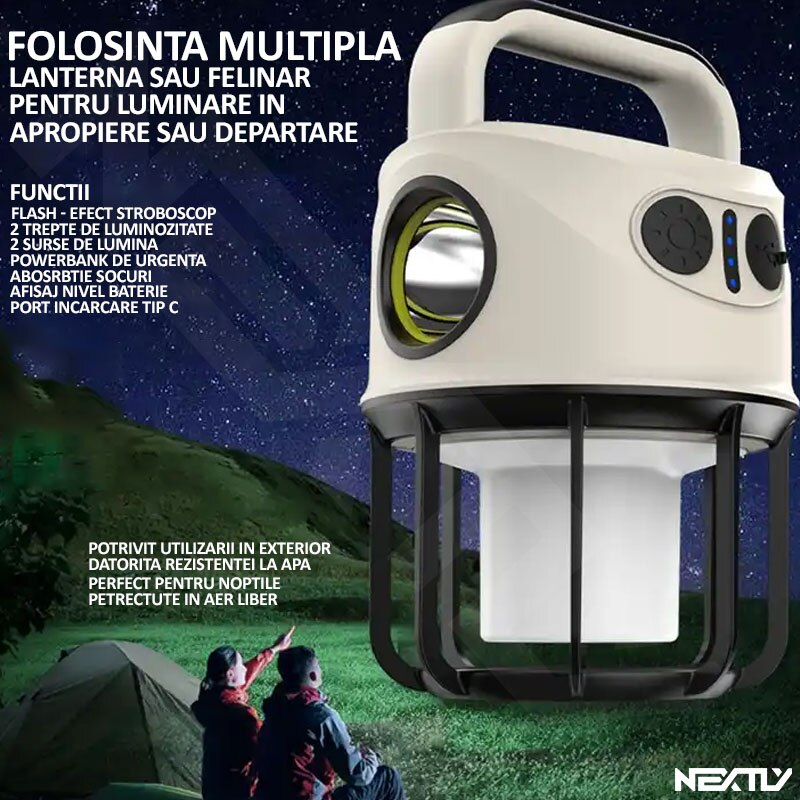 Lanterna LED portabila, tip felinar, NEXTLY, doua surse de lumina ...