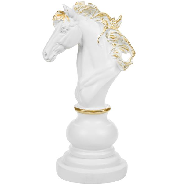 Statuie model piesa de sah ''cal'', Neirini, Alb/Auriu, 10 x 26 cm ...