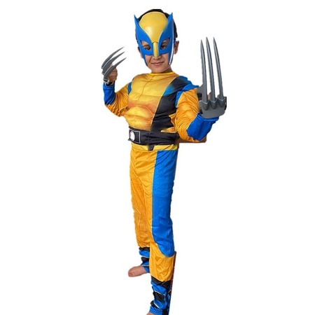 Costum carnaval copii Wolverine cu masca si gheare, galben, 5-6 ani ...