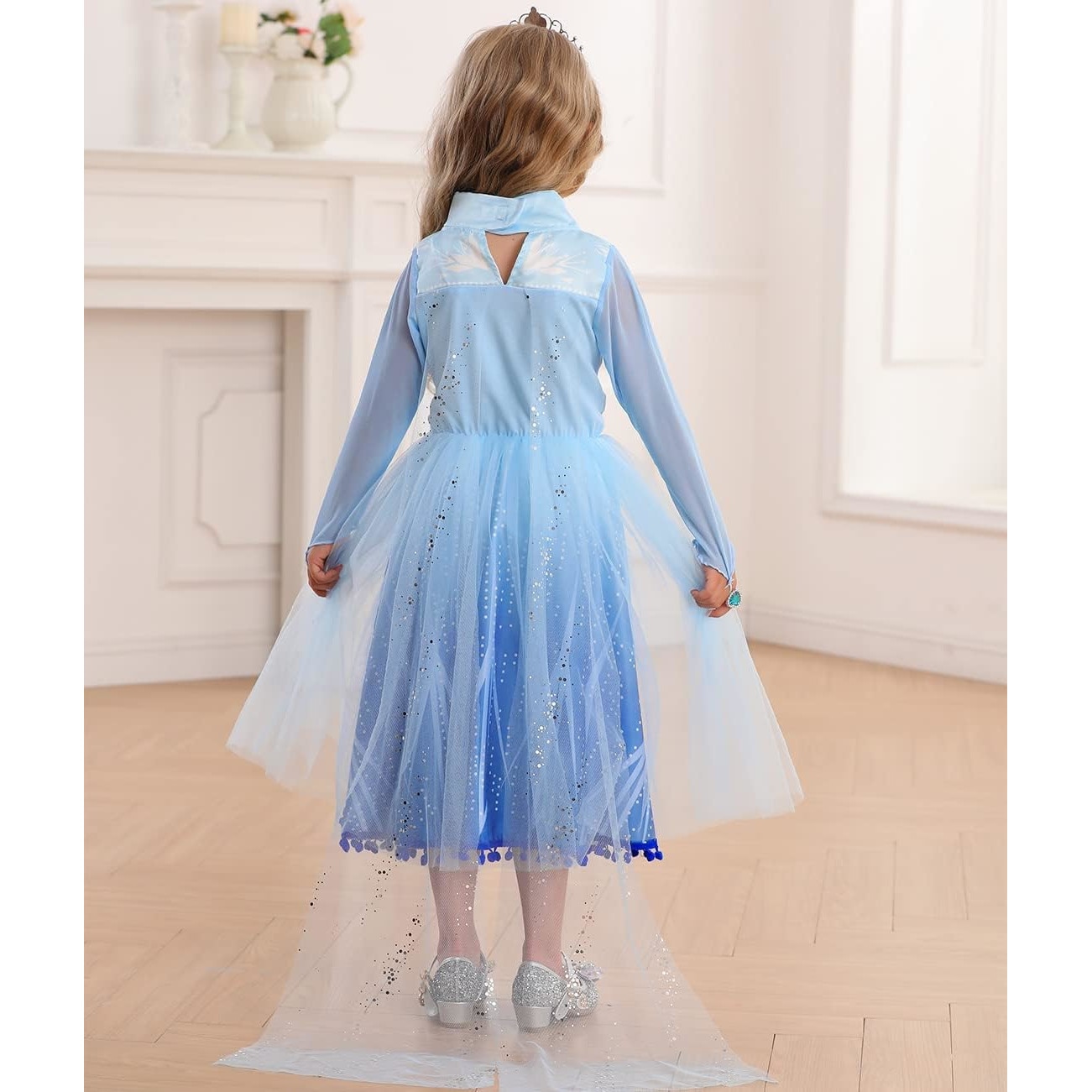 Детска рокля Elsa Frozen 2, Комплект с корона, перука и аксесоари ...