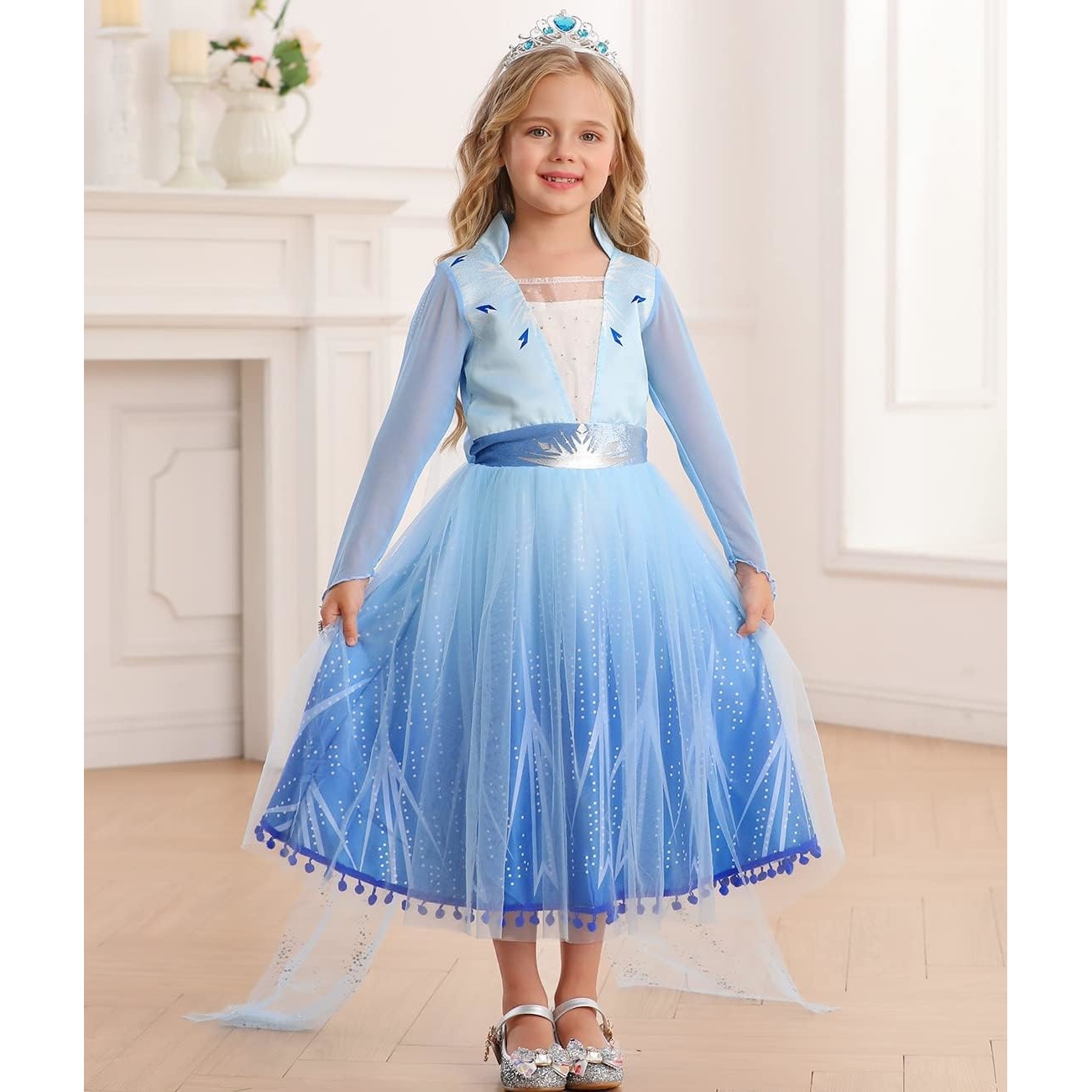 Rochie Elsa Frozen 2 pentru copii, Set cu coronita, peruca si accesorii ...