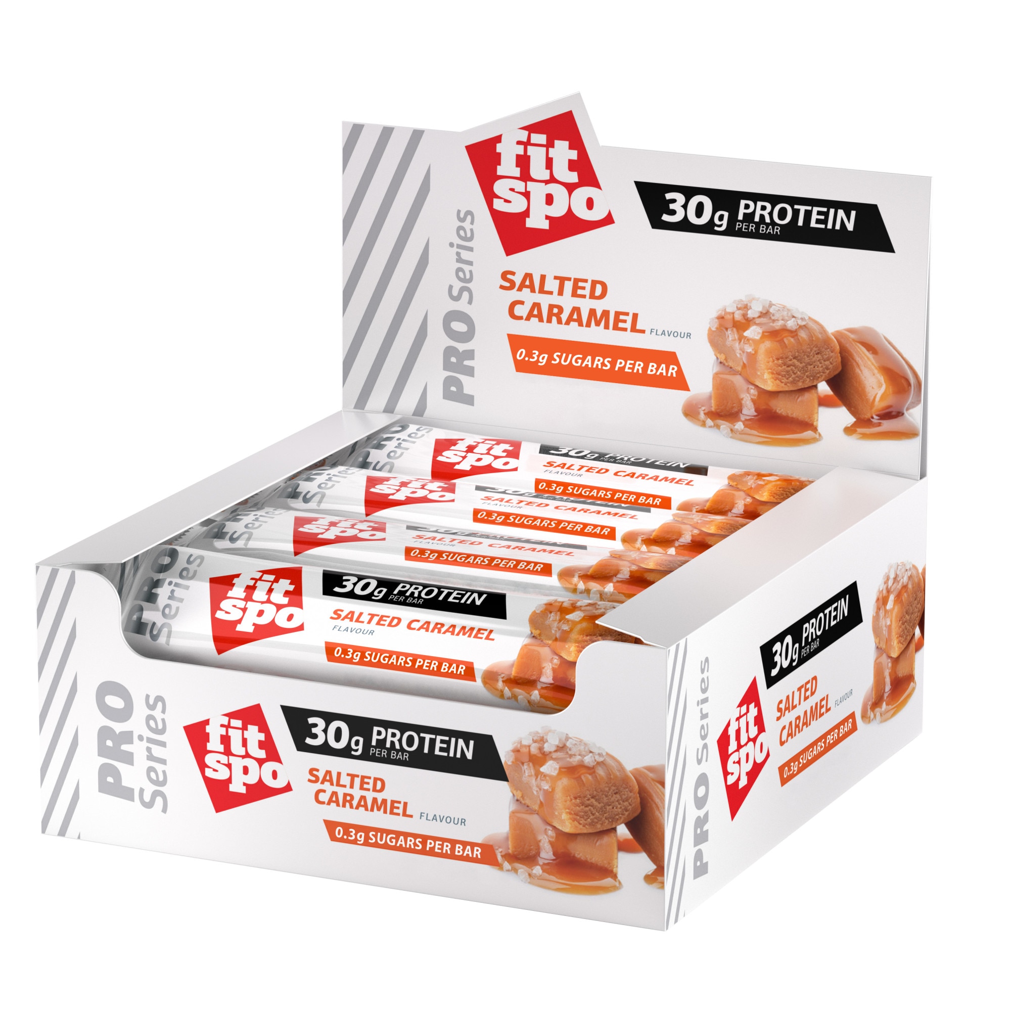 Протеинов бар FitSpo Pro 30g протеин, Солен карамел, 12x85g - eMAG.bg