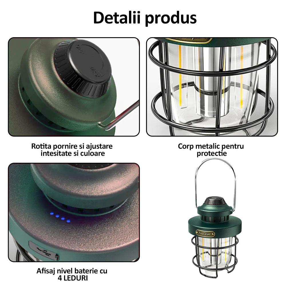 Lampa portabila tip felinar pentru camping, casa sau curte NEXTLY ...