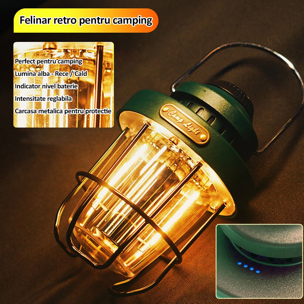 Lampa portabila tip felinar pentru camping, casa sau curte NEXTLY ...