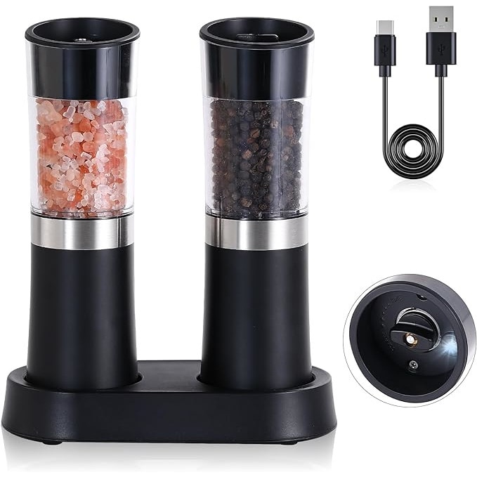 Set 2 rasnite electrice pentru sare si piper, Reincarcabile prin USB ...
