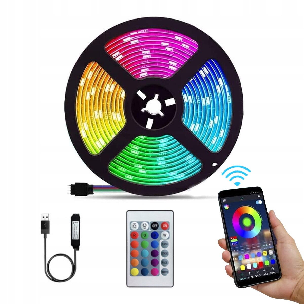 Banda LED cu telecomanda, 5m, Bluetooth, Multicolor - eMAG.ro