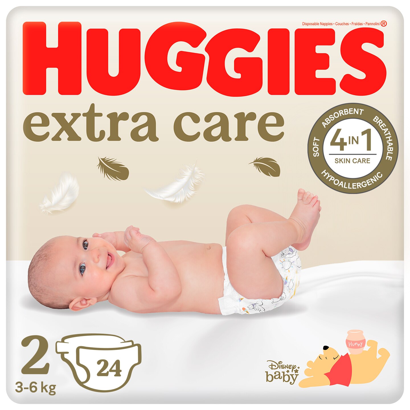 Scutece pentru copii, HUGGIES, Extra Care, 2, 3-6kg, 24 buc - eMAG.ro