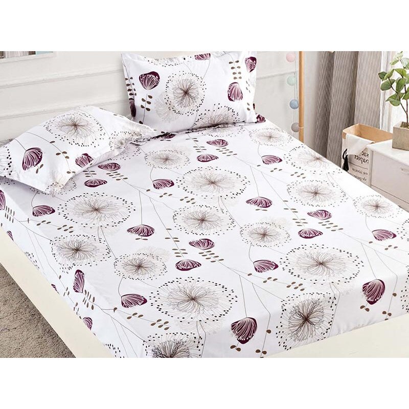 Set Cearsaf de pat cu elastic si 2 fete de perna, Dormy, Fig, 90x200cm ...