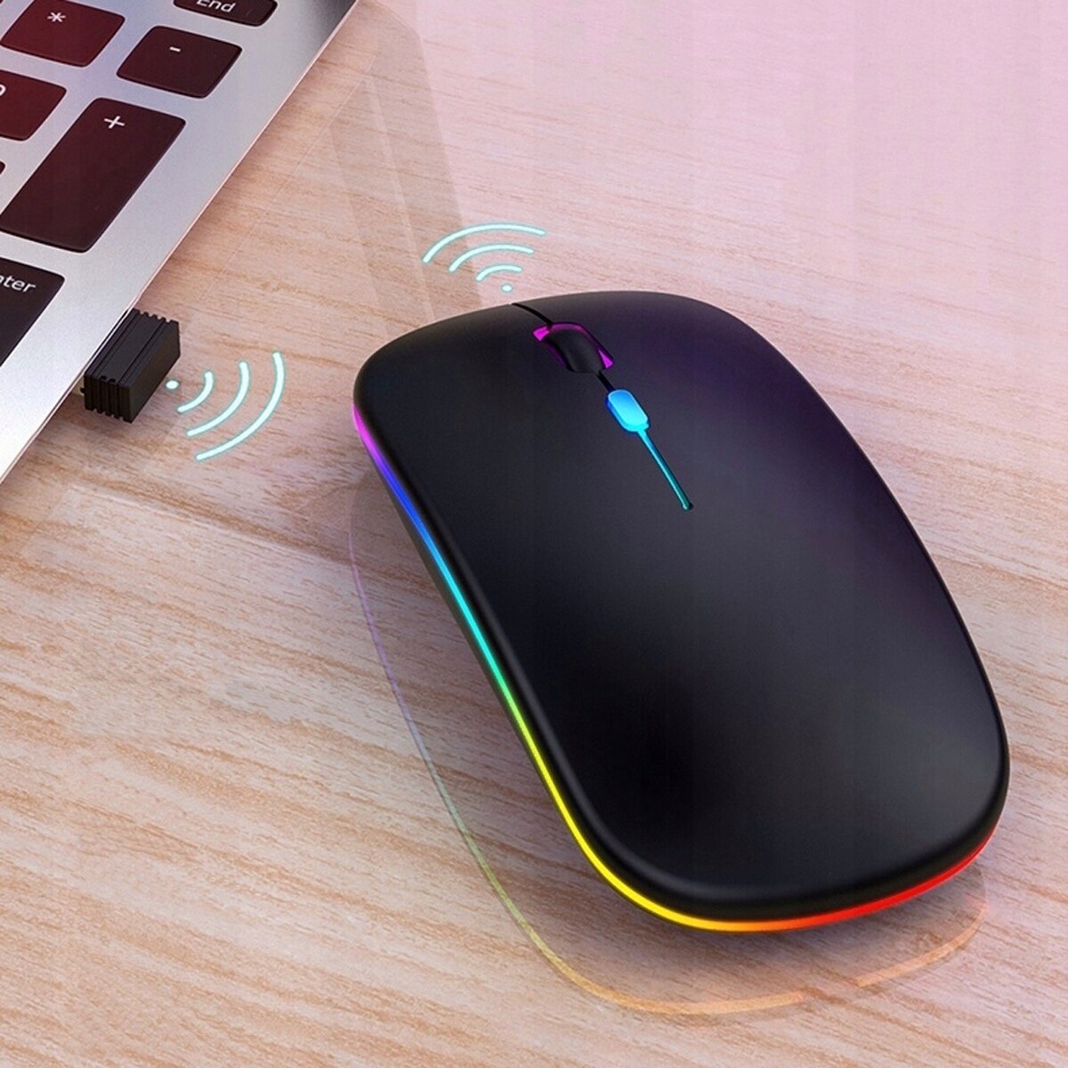 Mouse, DomowySwiat, Wireless, Plastic, 1600 DPI, RGB, Negru - eMAG.ro