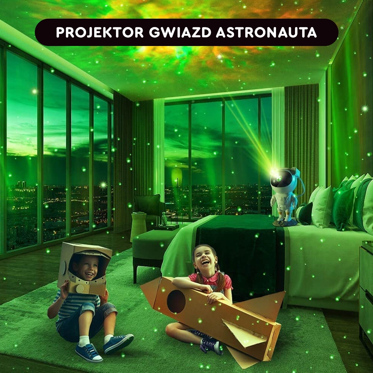 Lampa LED proiector, DomowyŚwiat, Model Astronaut, Telecomanda, Alb ...