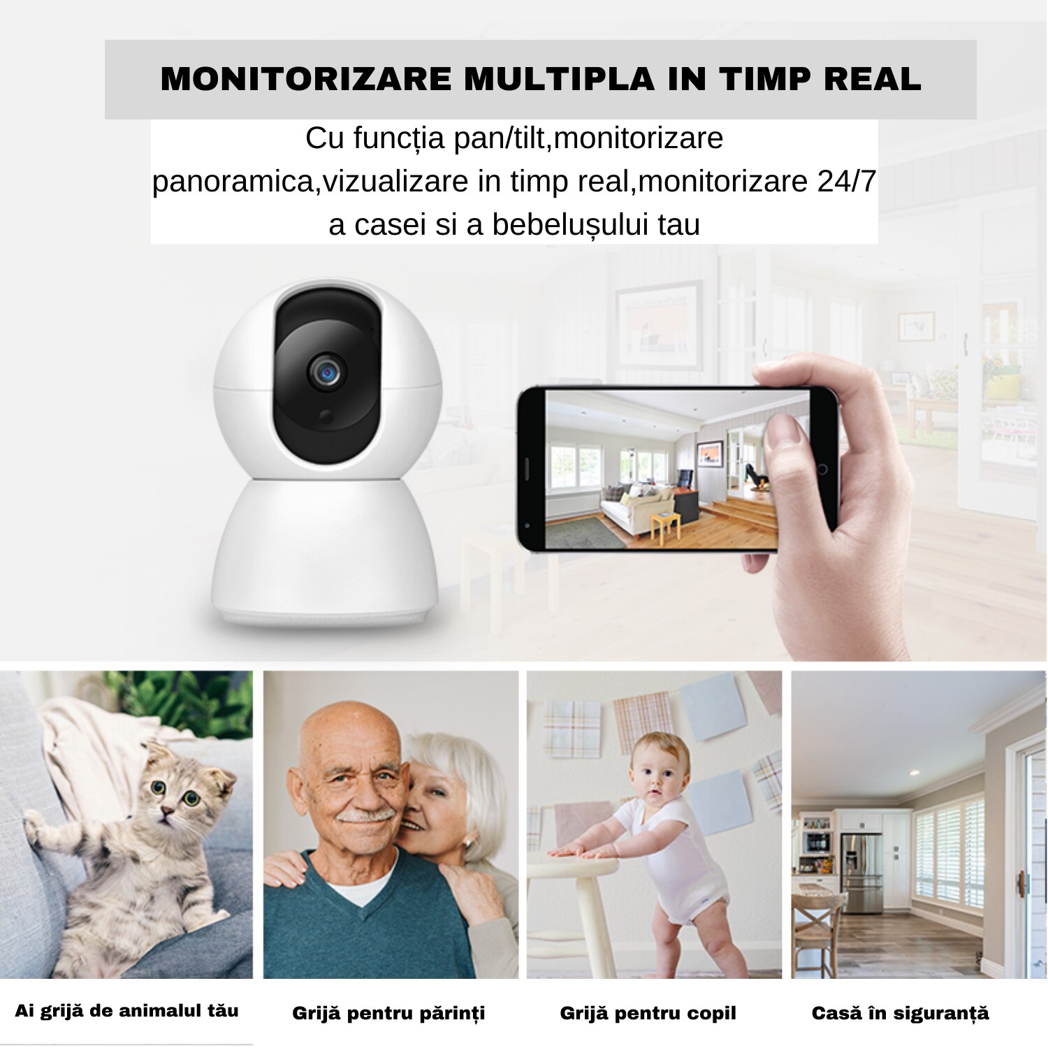 Camera video supraveghere bebelusi, Monitor, Veezoom, FullHD ...