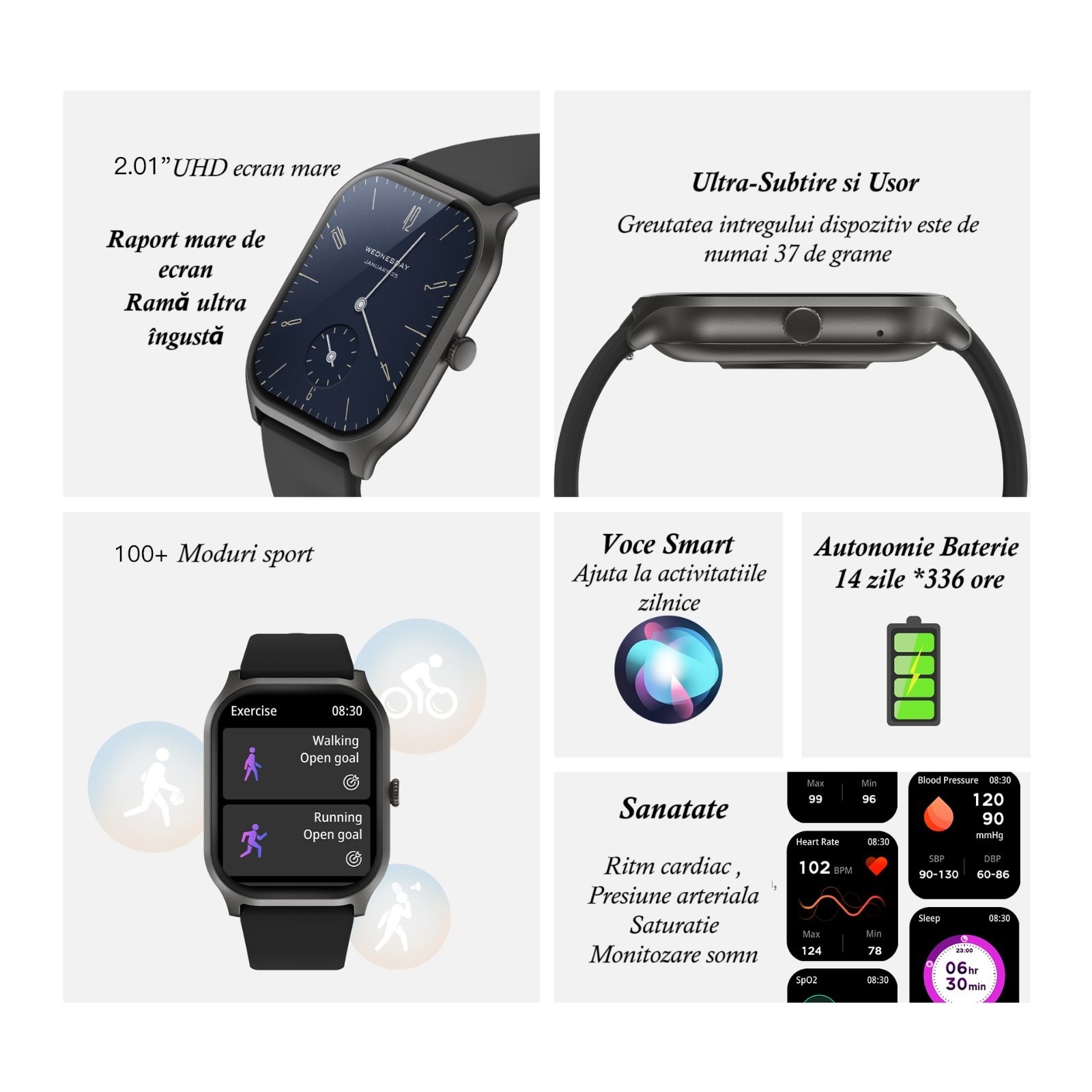 SmartWatch SW27 Compatibil iOS/Android IP67 2023 Autonomie mare 2.01 ...