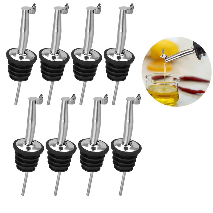 Set 8 dopuri cu picurator pentru cocktail-uri, JENUOS®, ulei/otet, Inox ...