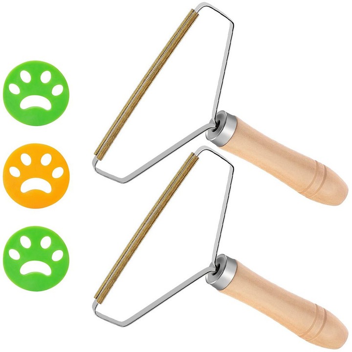 Set 2 perii pentru scame si parul de animale, Ronyes®, Maner de lemn ...