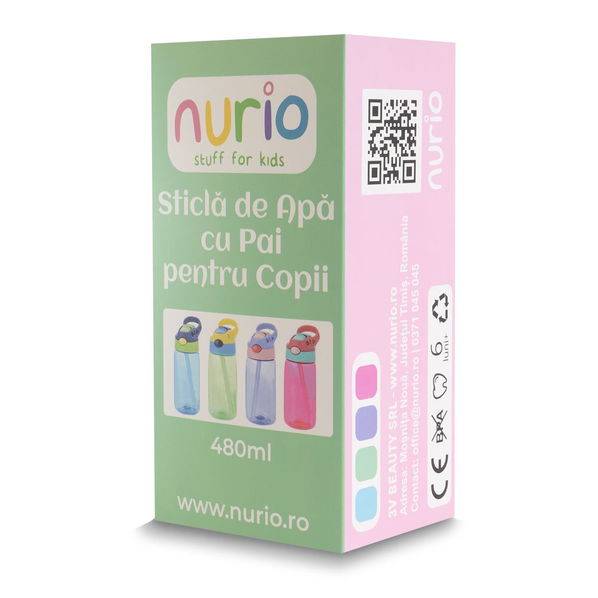 Sticla de Apa cu Pai pentru Copii - Roz - eMAG.ro