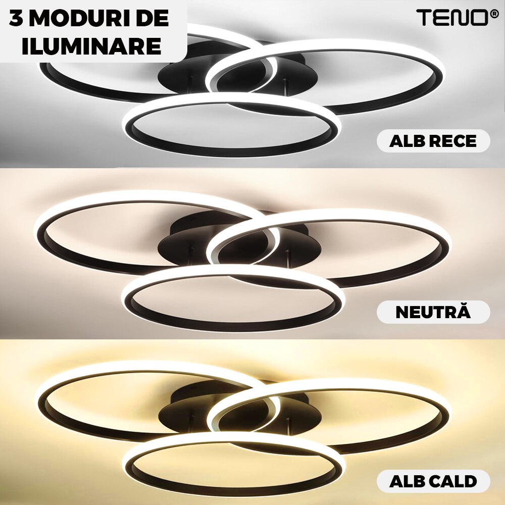 Teno 3 Circle LED полилей, димируем с дистанционно управление, 3 вида ...