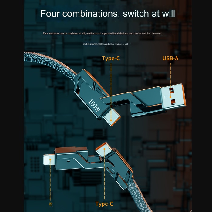 Cablu de date, SIHOiSi, USB/USB-C/Lightning, 1m, Negru - eMAG.ro