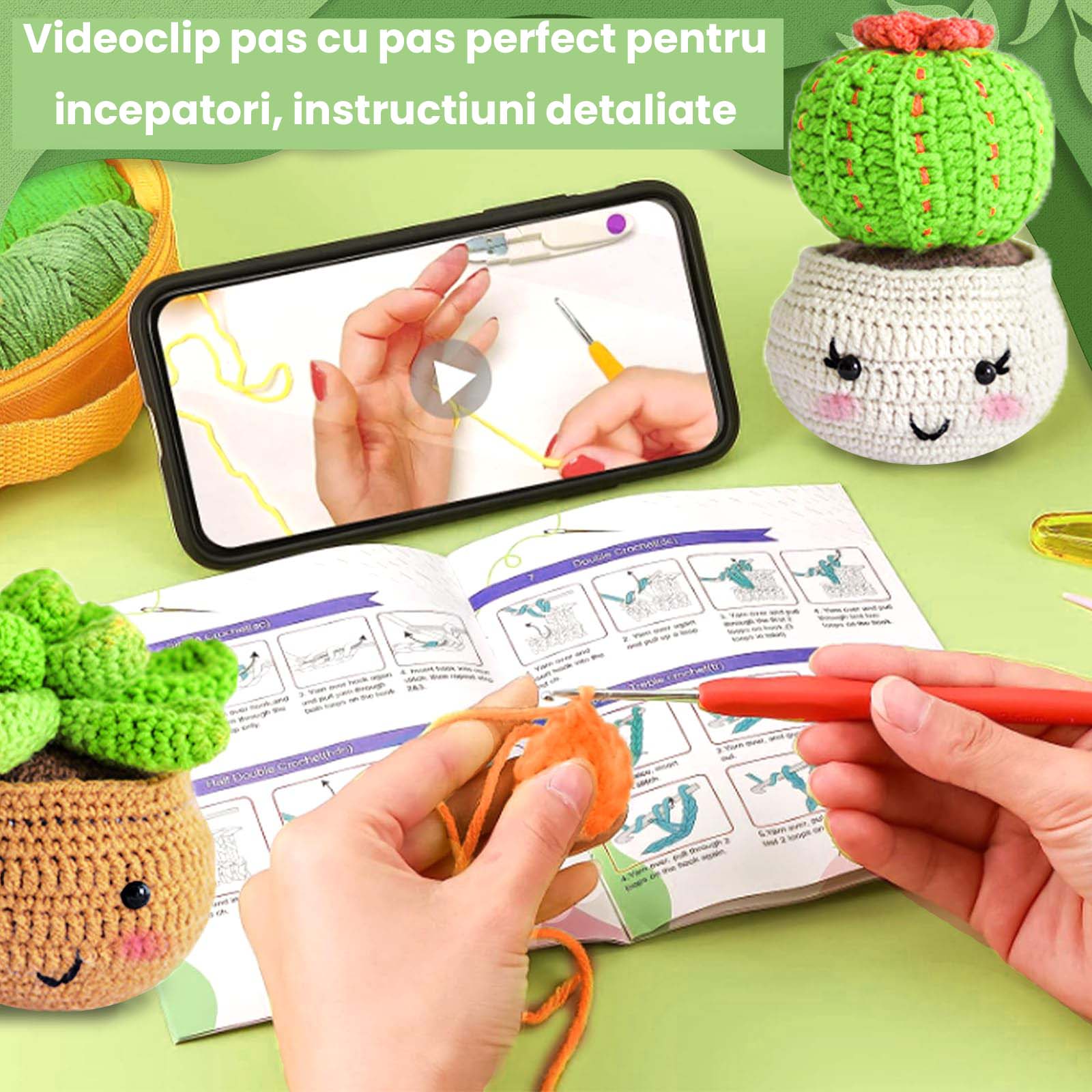 Set pentru crosetat, sundiguer, Small Succulen, videoclipuri tutorial ...