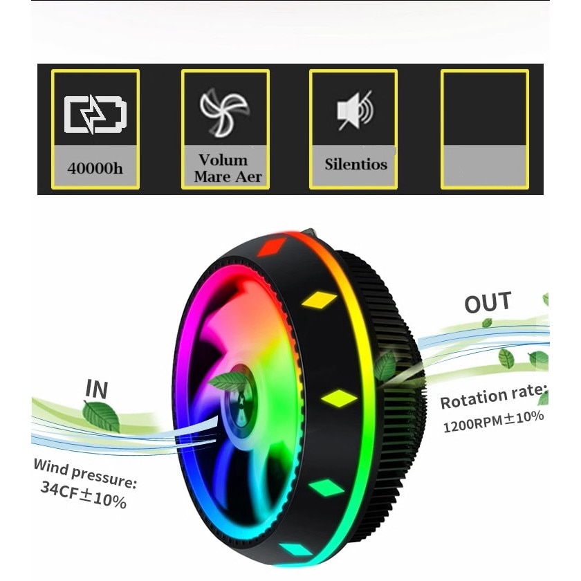 Cooler CPU Aio 3pin Heat Pipe Heatsink 120mm 90mm, RGB, compatibil AMD ...