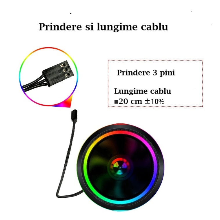 Cooler CPU Aio 3pin Heat Pipe Heatsink 120mm 90mm, RGB, compatibil AMD ...