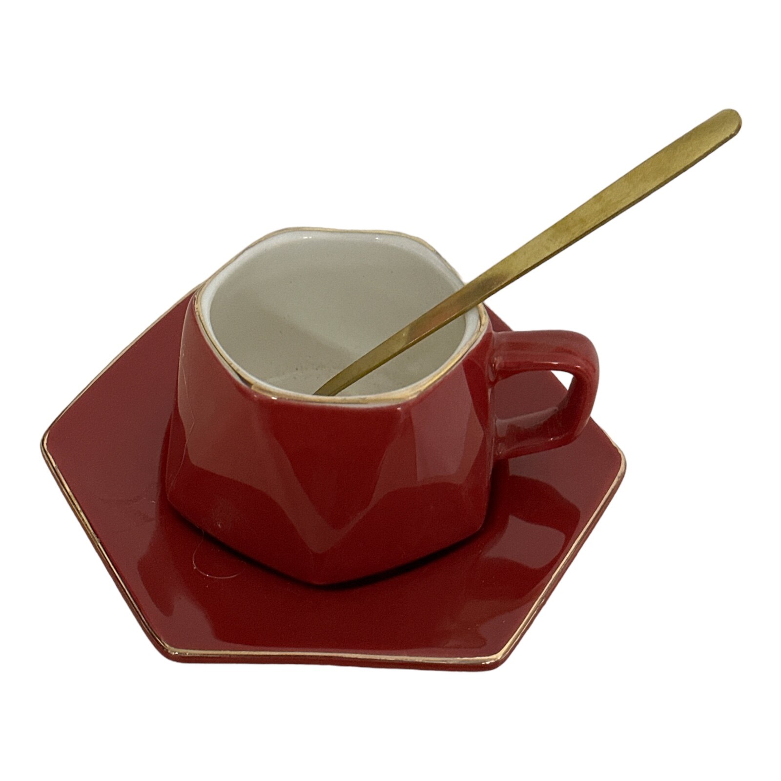 Set Ceasca cu farfurie si lingurita, model rosu 901-23, 19x7x14 cm ...