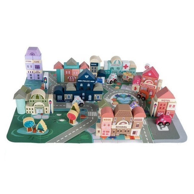 Set de constructie pentru copii CLASStitude, cuburi din lemn, 115 piese ...