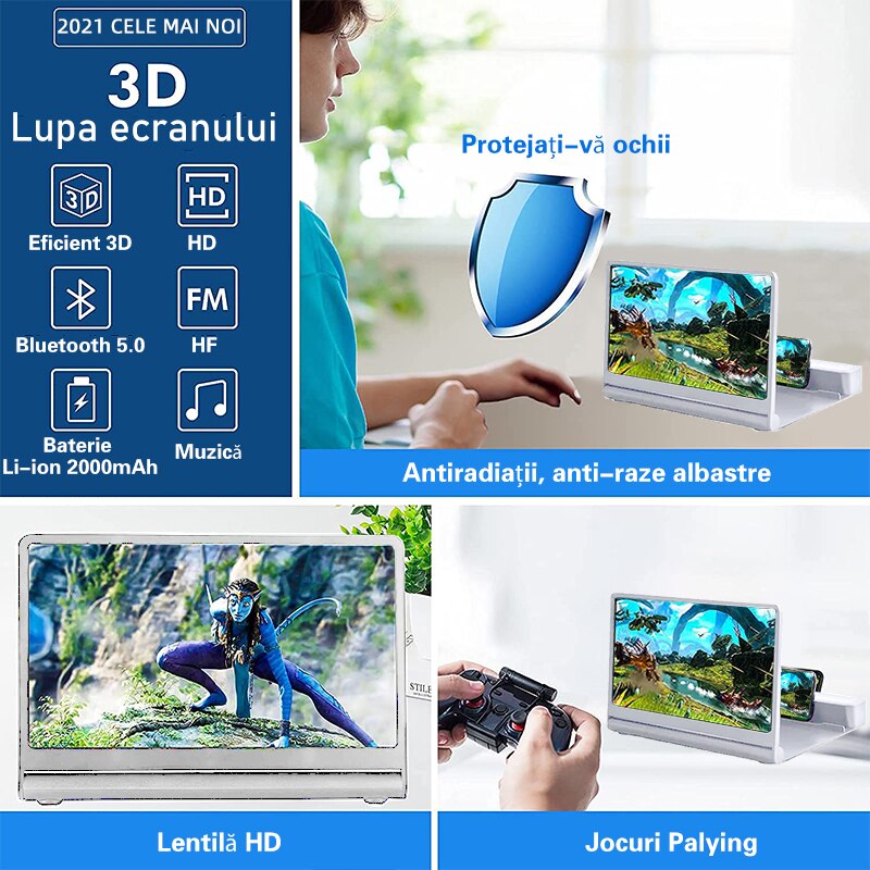 Amplificator imagine telefon, Bolongking, BT Stereo, 3D HD, 12 inchi ...