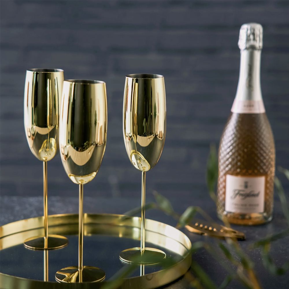 Set 4 pahare sampanie, Quasar & Co.®, otel inoxidabil, h 25 cm, 260 ml ...