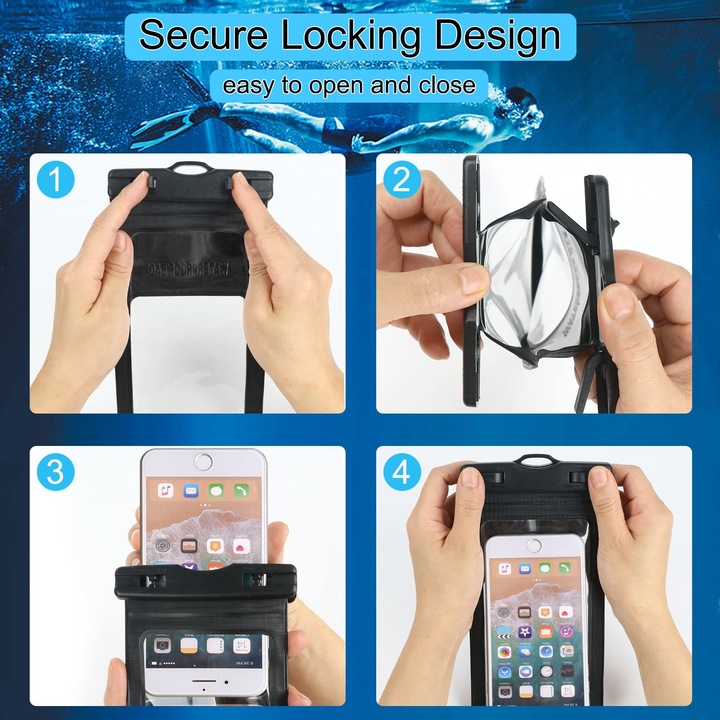 Husa subacvatica telefon, PVC, Universal, Negru/Transparent - eMAG.ro