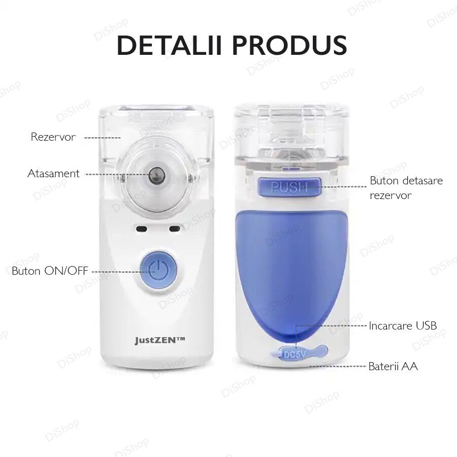 Aparat aerosoli JustZEN® R9, nebulizator portabil, validat clinic, 0.2 ml/min, ultrasonic, doua ...