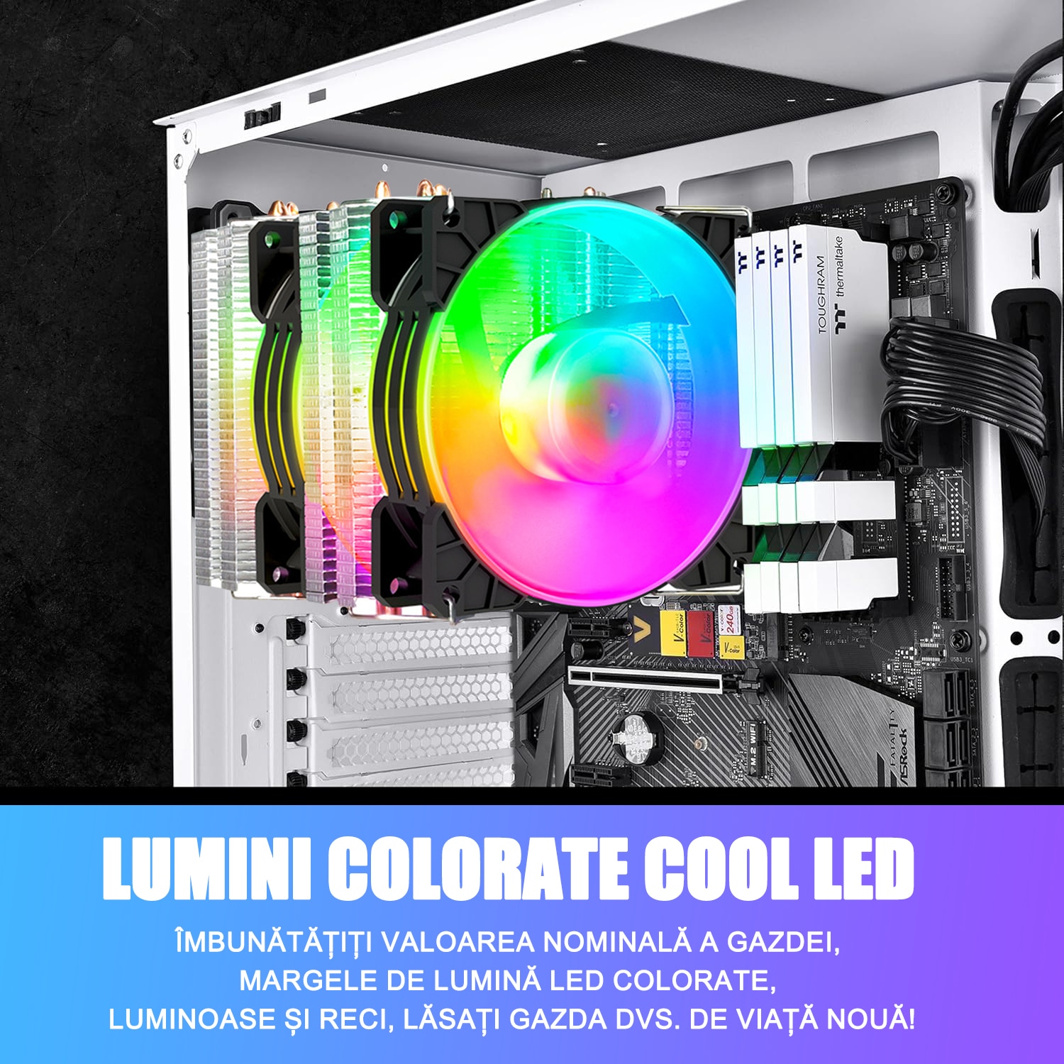 Cooler Procesor, YANX, CPU Dublu Ventilator cu RGB, 6 conducte termice, 4 PIN, Compatibil Intel ...