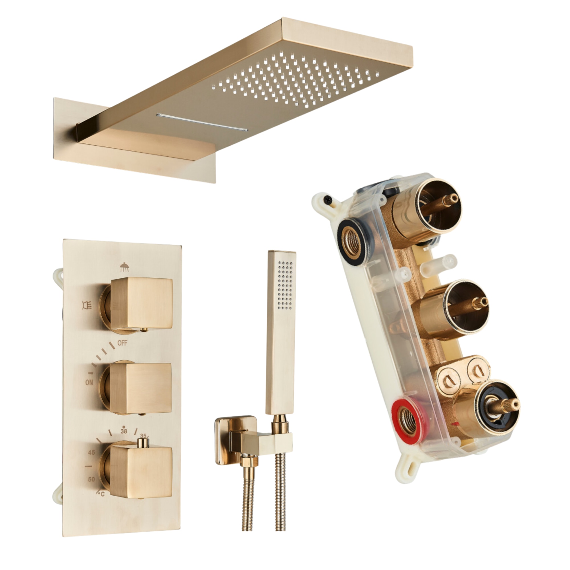 Set pentru dus cu termostat, Ari, Inox/Alama, Auriu - eMAG.ro