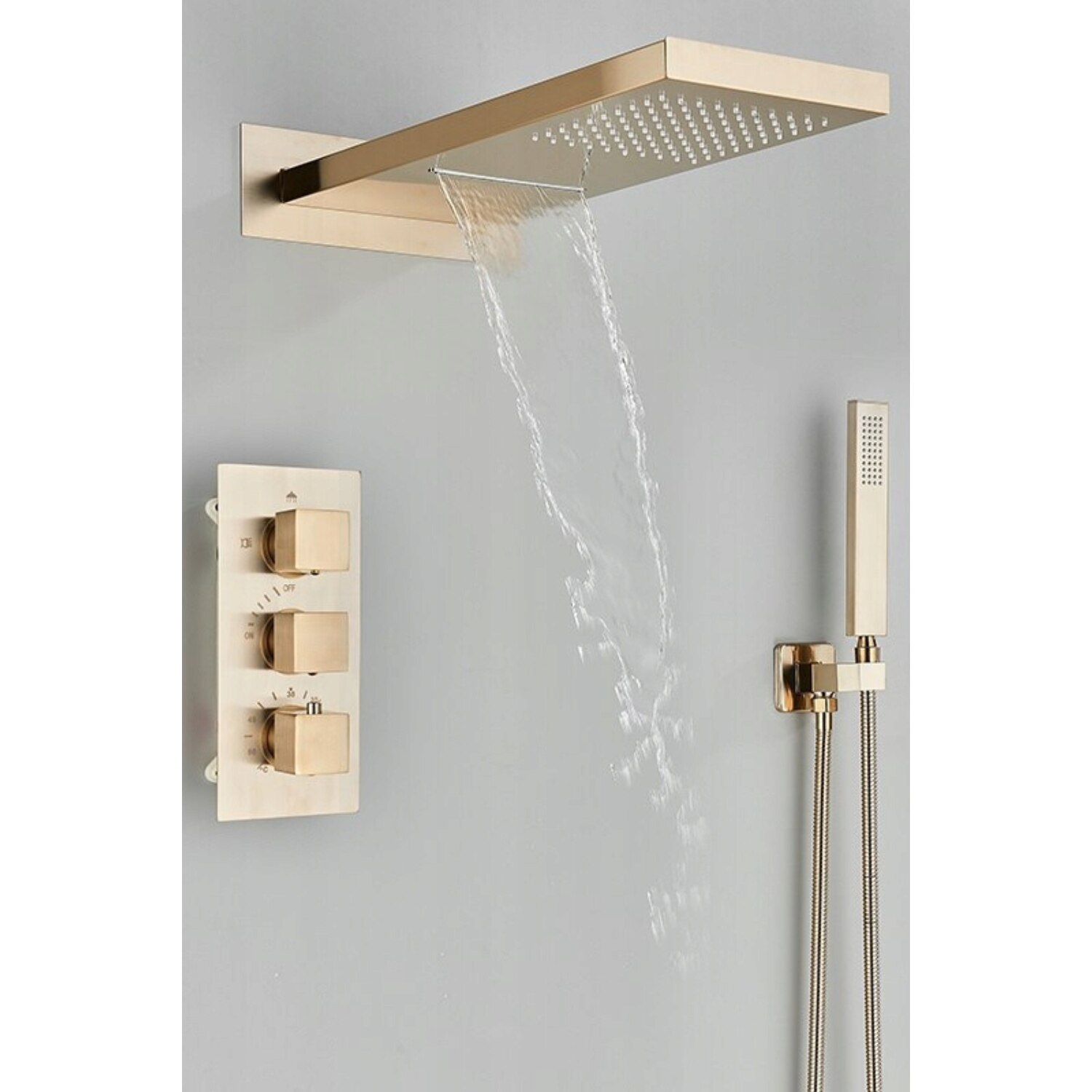 Set pentru dus cu termostat, Ari, Inox/Alama, Auriu - eMAG.ro
