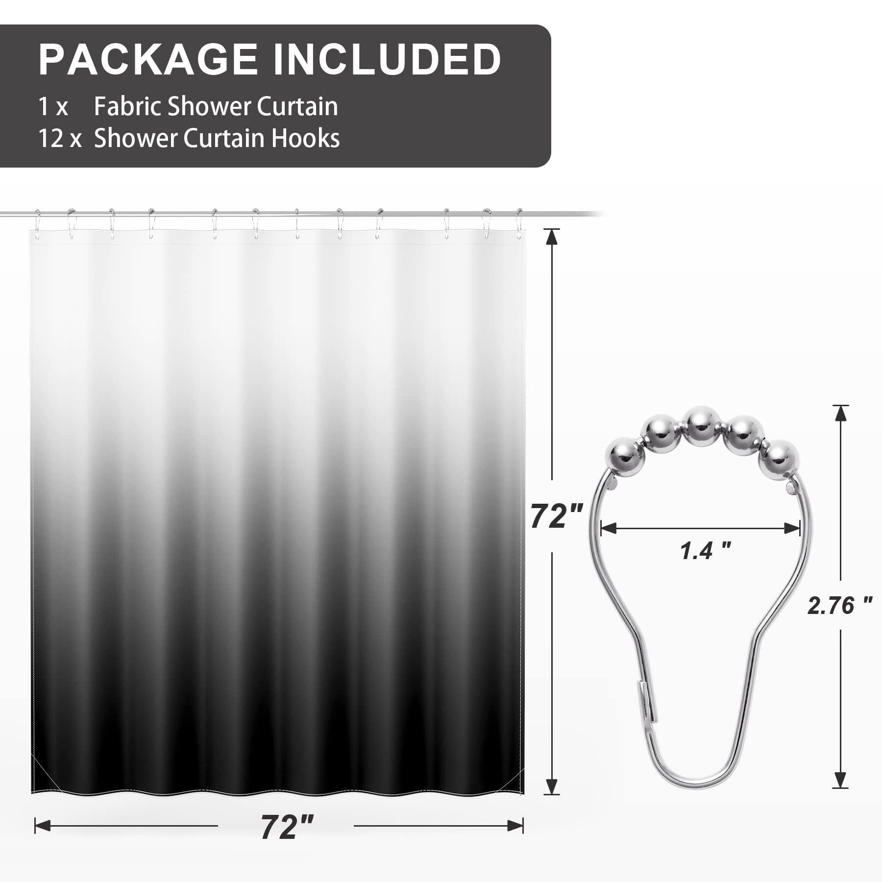 Perdea de dus, OVERTANG, Textil, 72x72", Alb/Negru - eMAG.ro