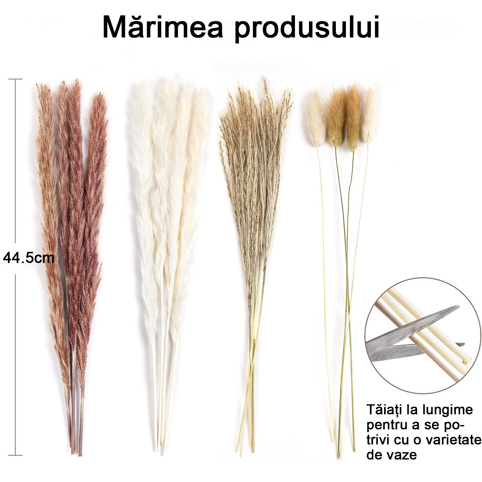 Set 100 flori decorative, NUODWELL, Diferite stiluri de iarba pampas ...