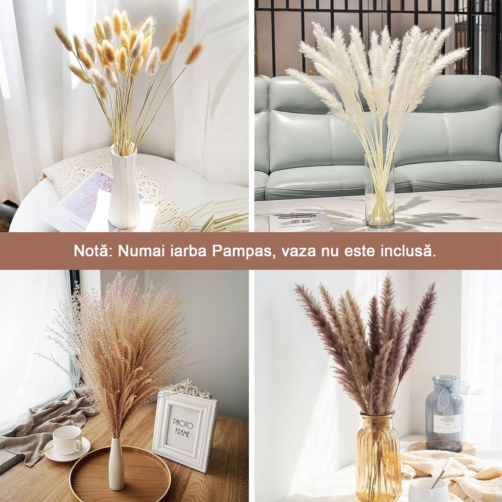 Set 100 flori decorative, NUODWELL, Diferite stiluri de iarba pampas ...