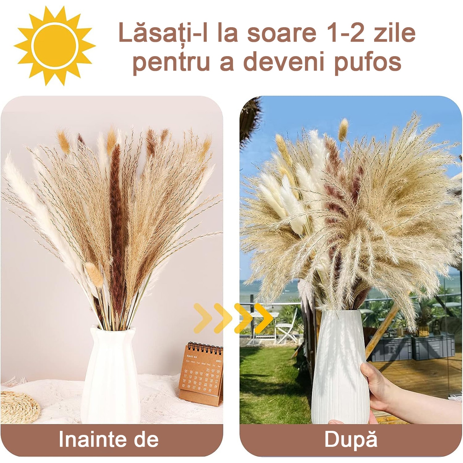 Set 100 flori decorative, NUODWELL, Diferite stiluri de iarba pampas ...